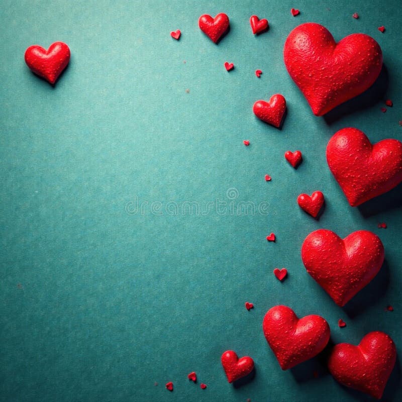 Deep Red Hearts Scattered on Textured Background Backdrop Texture Stock ...