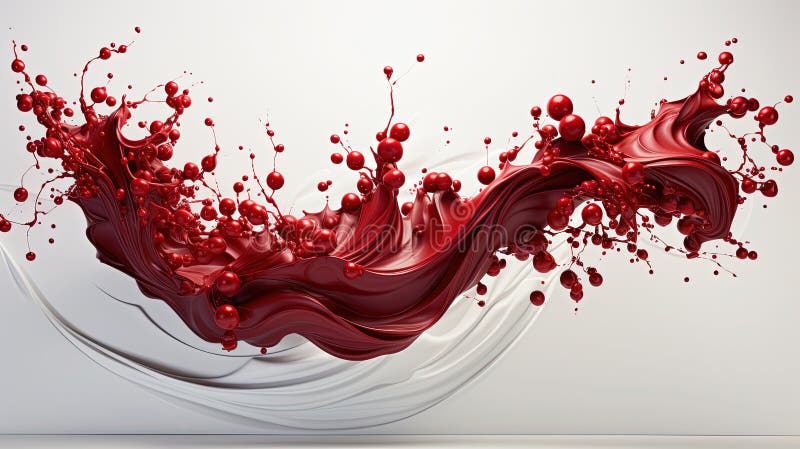 Deep Red Liquid Oil Paint and Red Cherries Splashing or Dripping on ...