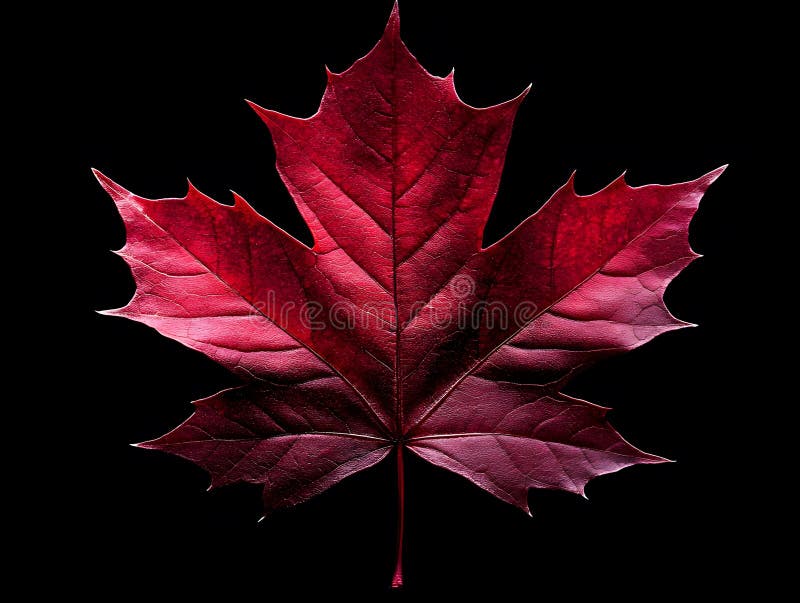 A Deep Red Maple Leaf with Contrasting Veins Perfectly on Black ...