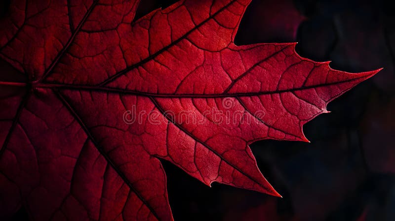 A Deep Red Maple Leaf with Contrasting Veins Perfectly on Black ...