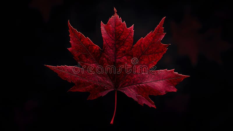 A Deep Red Maple Leaf with Contrasting Veins Perfectly on Black ...