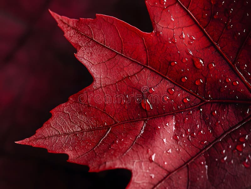 A Deep Red Maple Leaf with Contrasting Veins Perfectly on Black ...