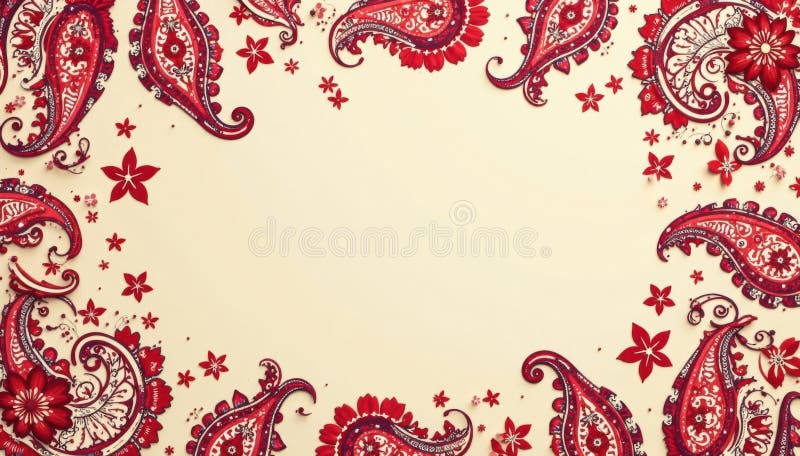 Deep Red Paisley Pattern on a Cream Background Bold, Flowing Shapes ...
