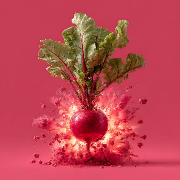 The Deep Red Radish Stands Upright and Explodes with Fire Stock ...