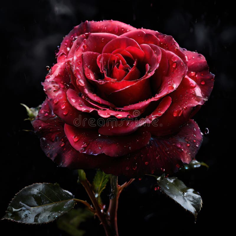 Deep Red Rose with Water Droplets on Dark Background Stock Image ...