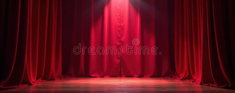 Deep Red Stage Curtains, Single Spotlight Beam, Magic, Theater Backdrop ...