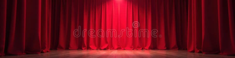 Deep Red Stage Curtains, Single Spotlight Illuminating Center, Dramatic ...
