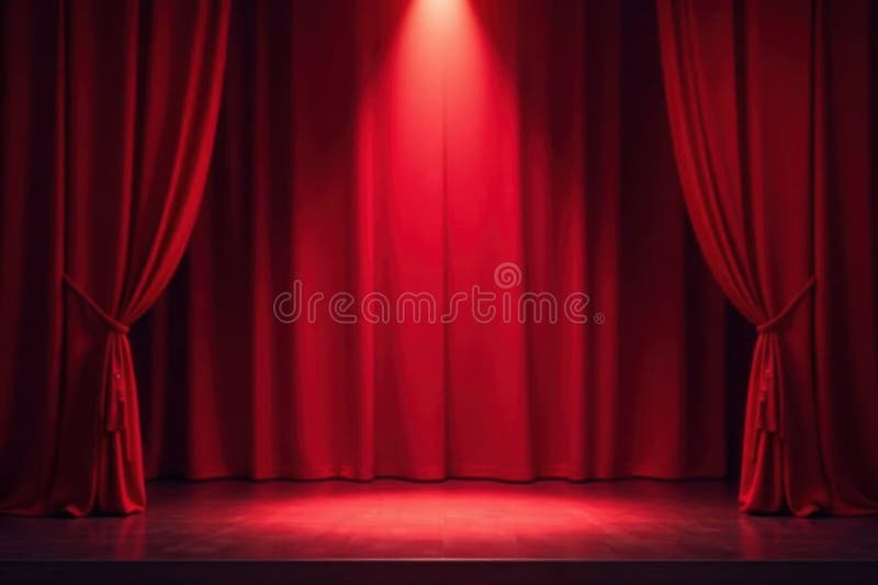 Deep Red Stage Curtains, Single Spotlight Illuminating Center, Dramatic ...