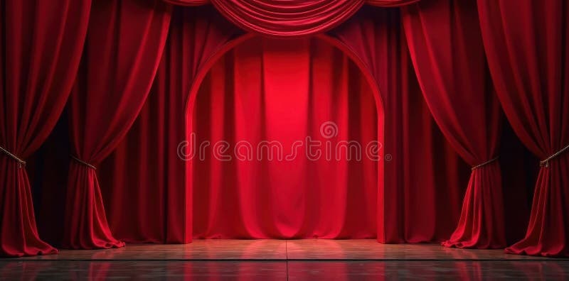 Deep Red Stage Drapes, Elegant Archway Reveal, Backdrop, Drama, Rich ...