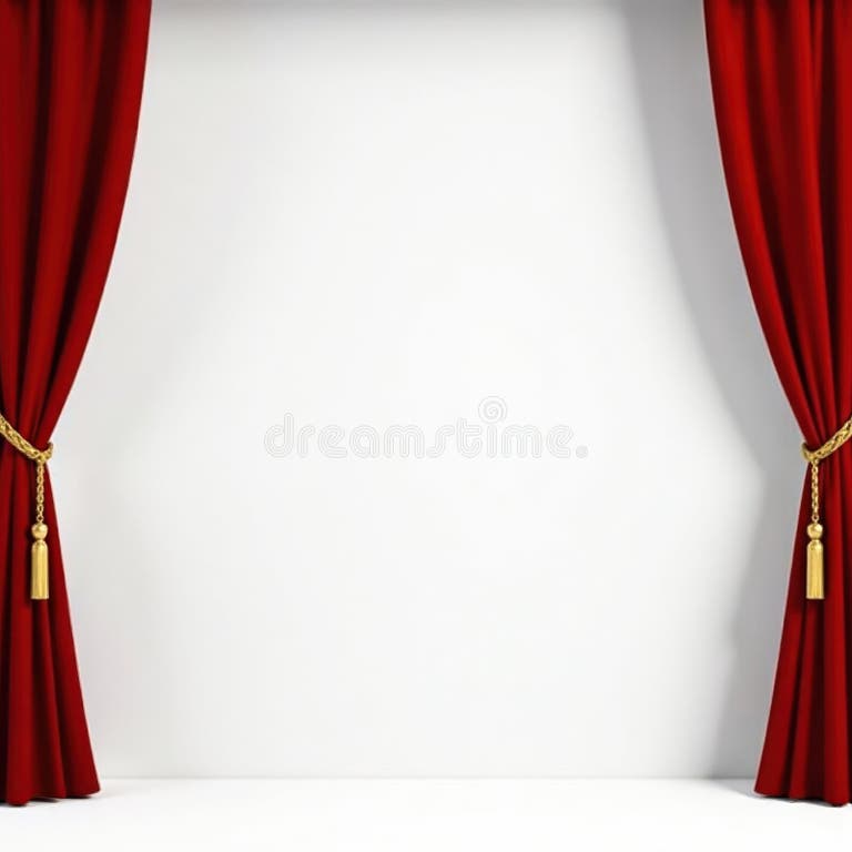 Deep Red Stage Drapes, Gilded Edges, Unveil Plain White Space, Visual ...