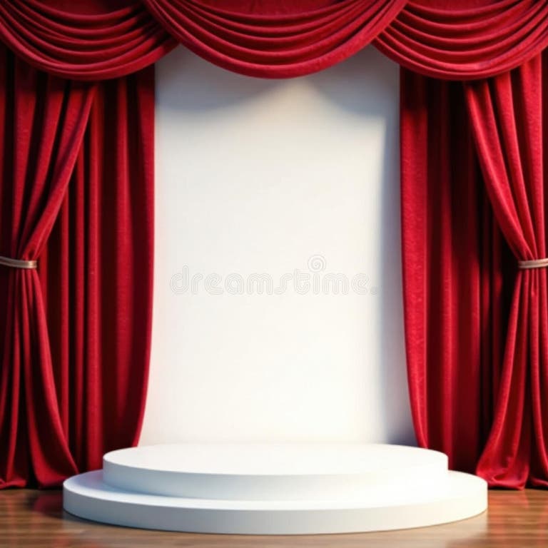 Deep Red Velvet Drapes Framing Pristine White Stage, Dramatic, Fabric ...