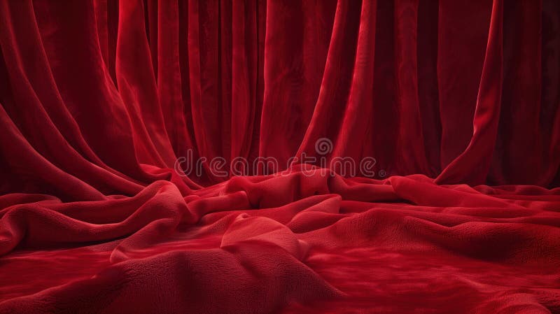 Deep Red Velvet Fabric Draped Luxuriously, Highlighting Its Smooth and ...
