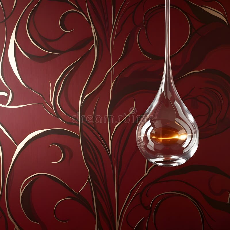 Dark Red Wallpaper with Abstract Motifs and Suspended Glass Drop ...