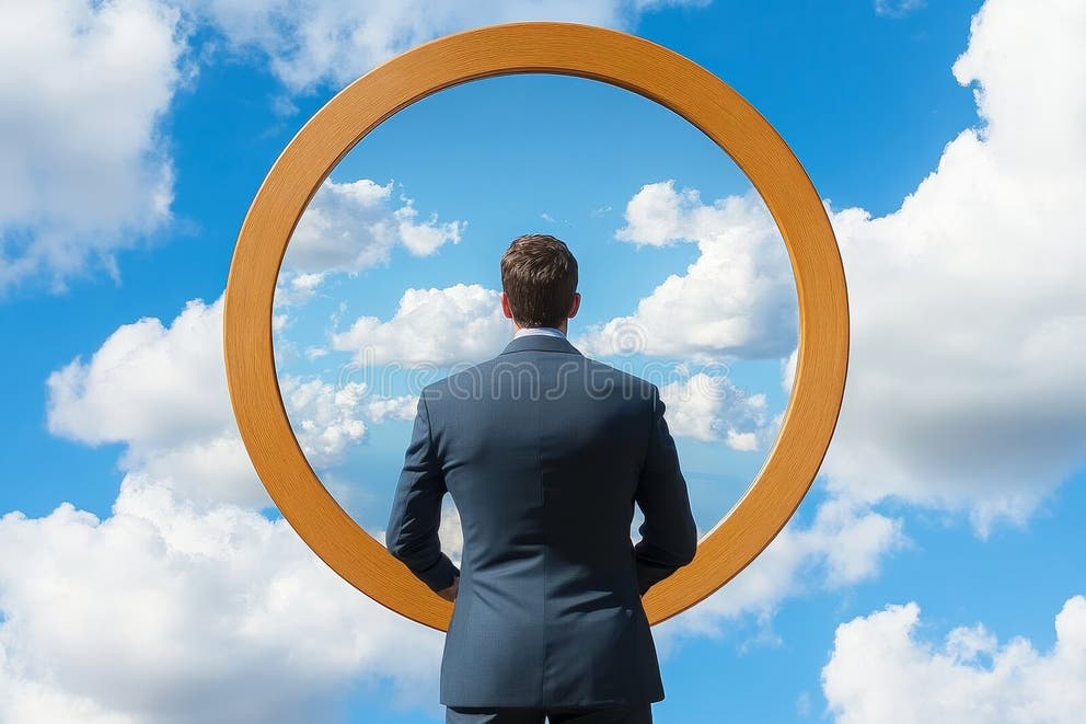 In Deep Reflection, a Man Observes the Infinite Sky with the Aid of a ...