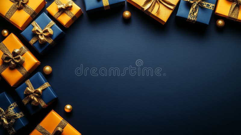 A Deep, Rich Midnight Blue Canvas is Adorned with Playful Gift Boxes ...