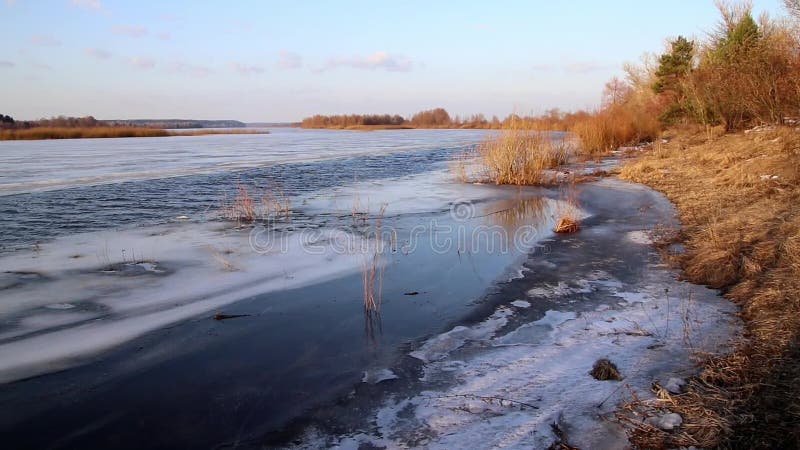 Deep River on the Eve of Ice Drift in the Spring in March. Stock Video ...