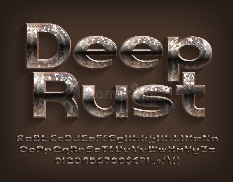 Deep Rust Alphabet Font. Messy Beveled Letters, Numbers and ...