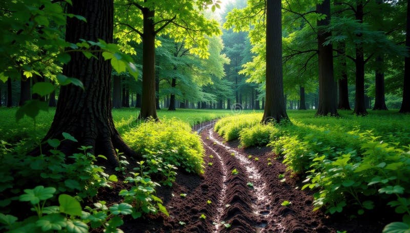 Deep Ruts in Muddy Forest Path, Trees Looming, Path, Landscape Stock ...