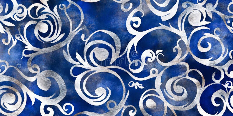 Deep Sapphire Blue and Silver Ink-style Watercolor Texture with ...