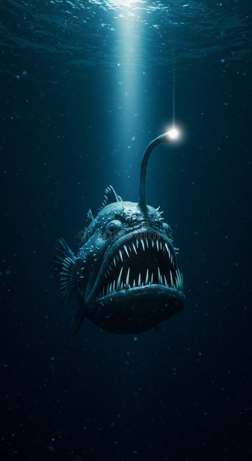 Deep Sea Anglerfish in Dark Blue Water Stock Illustration ...