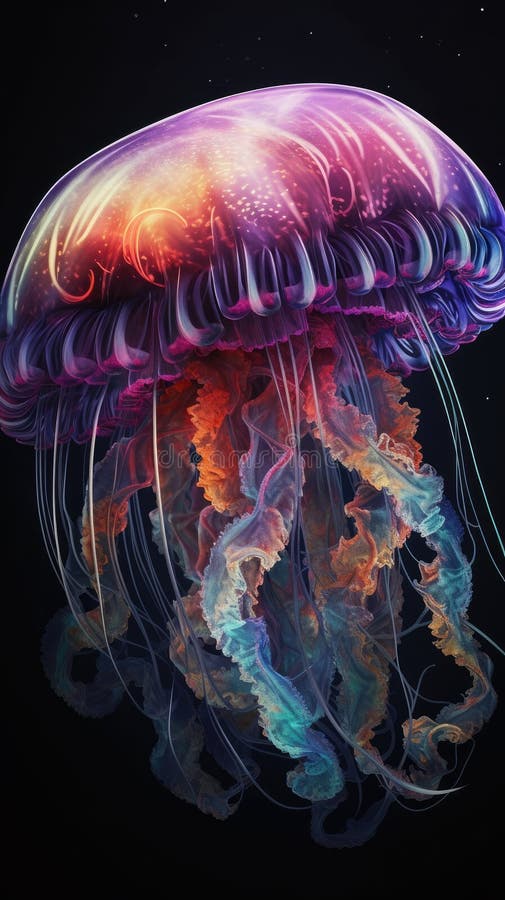 Deep Sea Colorful Giant Jellyfish Stock Illustration - Illustration of ...