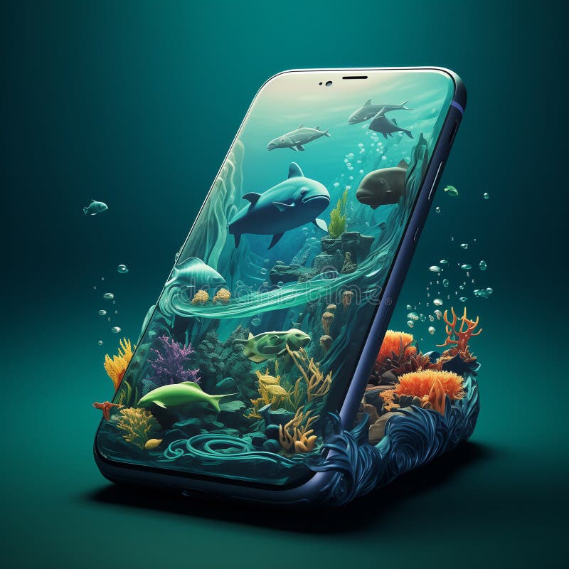 Deep Sea with Coral Aquatic Animals on Mobile Phone Stock Illustration ...