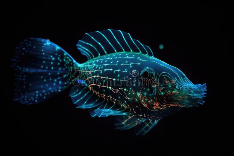 Deep-sea Creature, with Bioluminescent Patterns and Colors, Swimming ...