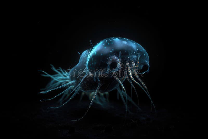 Deep-sea Creature Swimming in the Darkness with Its Bioluminescent ...