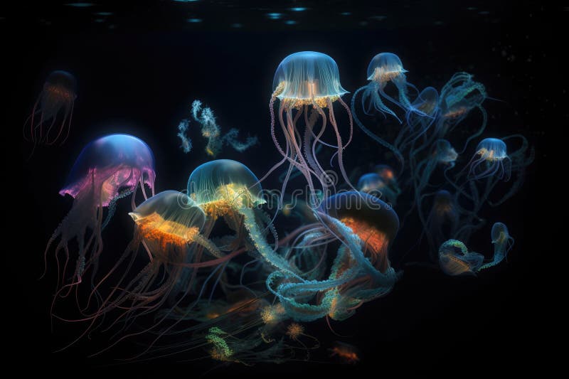 Deep-sea Creatures Swimming and Interacting with Each Other in Vibrant ...