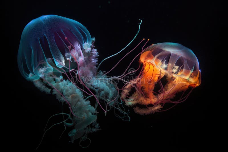 Deep-sea Creatures Swimming and Interacting with Each Other in Vibrant ...