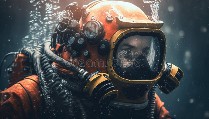 A Deep Sea Diver is Diving on the Sea Floor. Using Modern Technology ...
