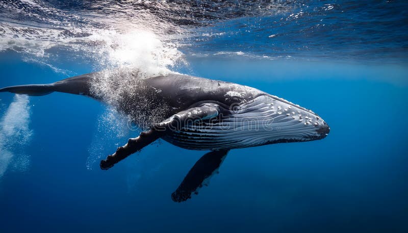 Deep Sea Diving Whale in an Ocean Close Up. Stock Illustration ...