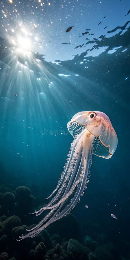 Deep Sea Dumbo Octopus in Sunlit Ocean Depths Stock Image - Image of ...
