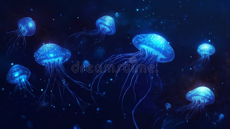 Deep-sea Exploration with Glowing Bioluminescent Creatures Stock Image ...