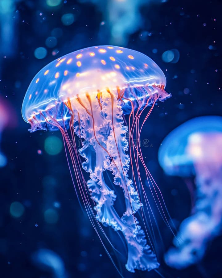Glowing Jellyfish Illuminates Deep Sea with Dreamlike Glow and Delicate ...