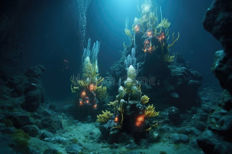 Deep-sea Hydrothermal Vent with Unique Life Forms Stock Illustration ...