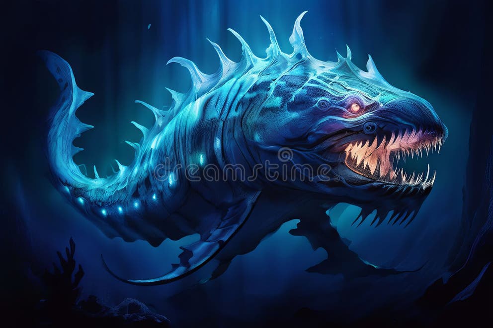 Deep Sea Leviathan with Bioluminescent Patterns a Massive Creatu Stock Illustration ...