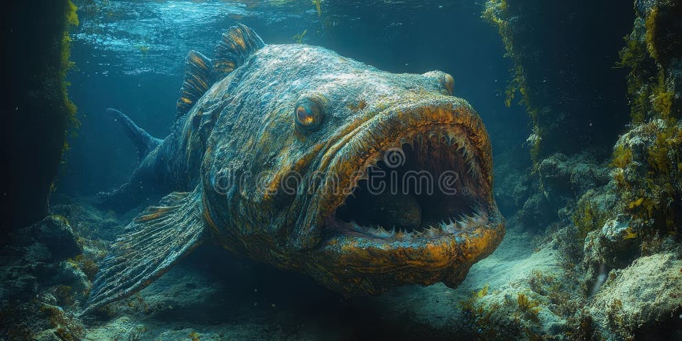 Deep Sea Monster Fish with Sharp Teeth, Bioluminescent Features, and ...
