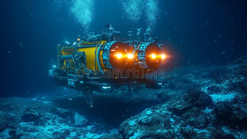 Deep Sea Observatory with Glowing Lights. Stock Image - Image of ...