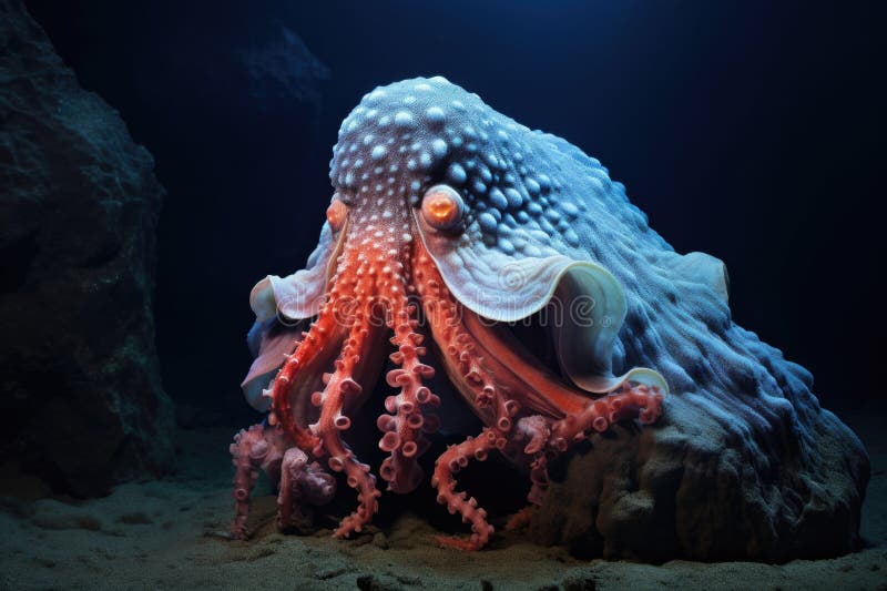 A Deep-sea Octopus Perched on an Underwater Rock Formation Stock Image ...
