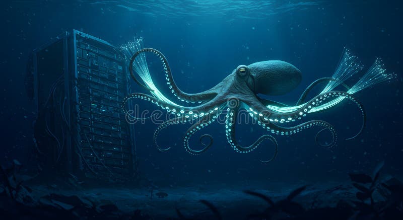 Deep Sea Octopus and Submerged Server: a Digital Ocean Mystery Stock ...
