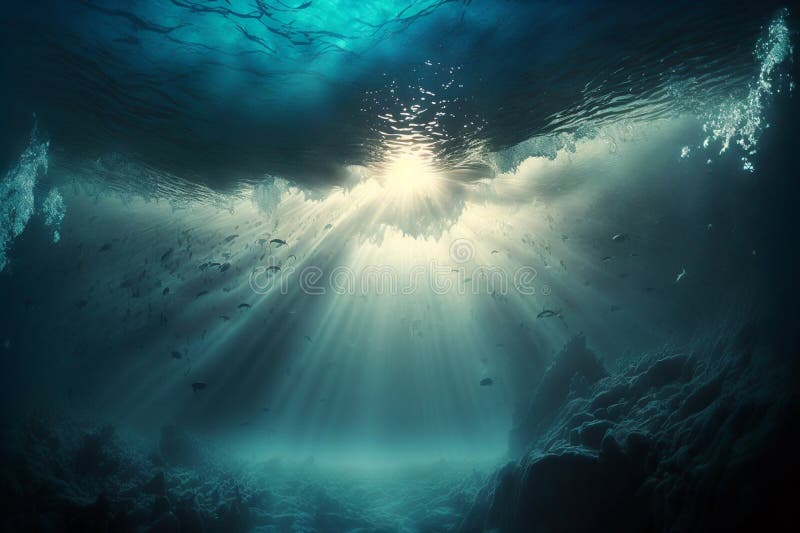 Deep Sea or Under the Deep Water Horizon Sun Rays Light AI Generated ...