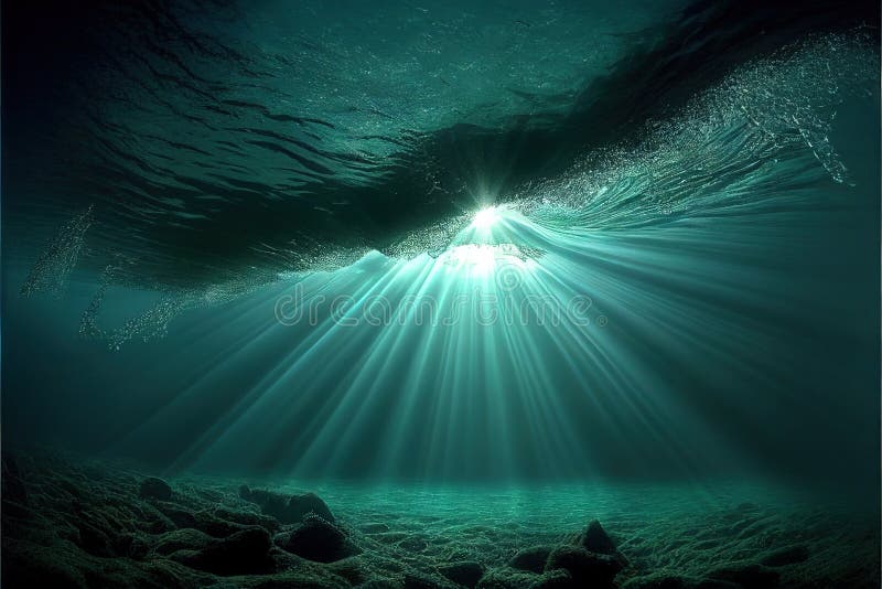 Deep Sea or Under the Deep Water Horizon Sun Rays Generative AI Stock ...