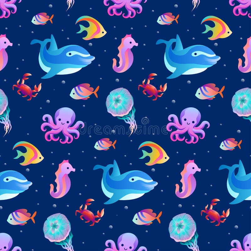 Deep Sea Vector Seamless Pattern Stock Vector - Illustration of ...