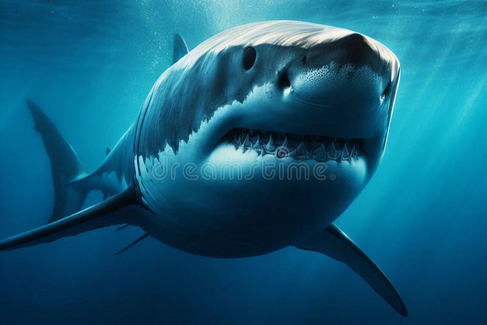 Deep sea white shark stock illustration. Illustration of white - 367172310