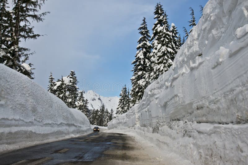 Deep snow along roadway stock photo. Image of vehicle - 24154822