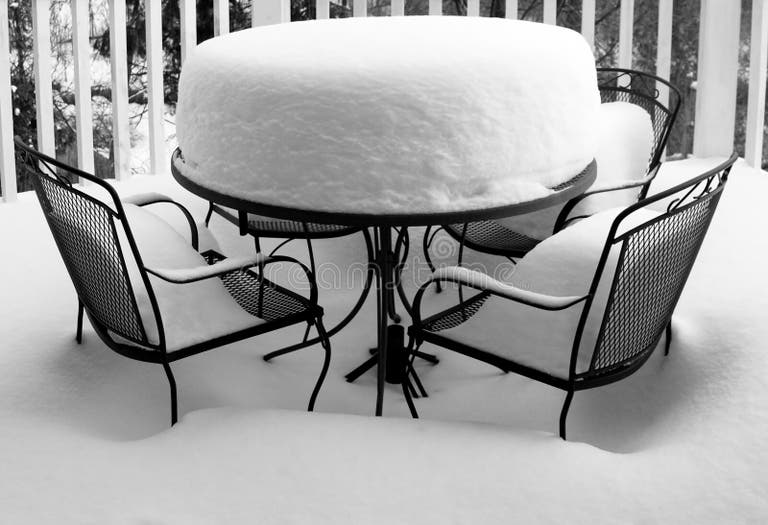 Deep Snow Covers Garden Table and Chairs Stock Photo - Image of picket ...