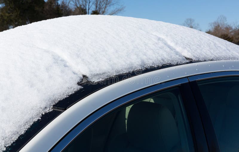 Deep Snow on Top of White Car in Drive Stock Photo - Image of frozen ...