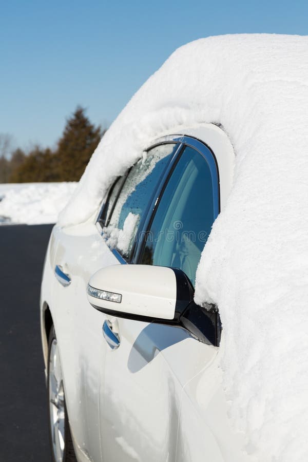 Deep Snow on Top of White Car in Drive Stock Photo - Image of blizzard ...