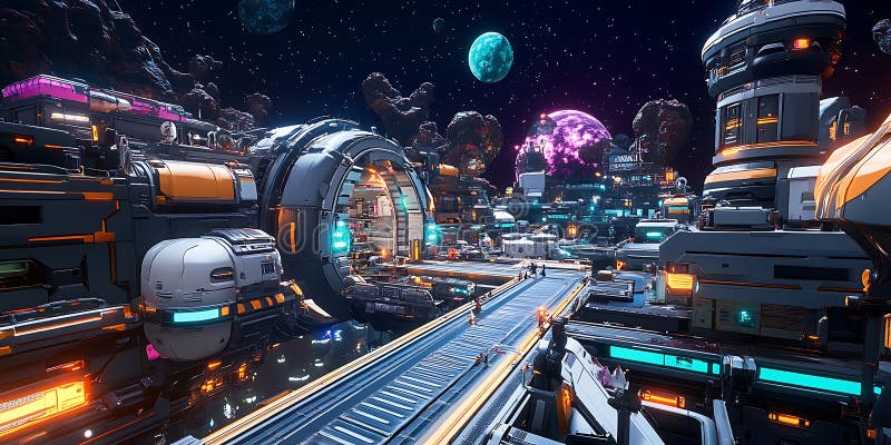 Deep-Space Docking Station Filled with Advanced Technology for Sci-Fi ...